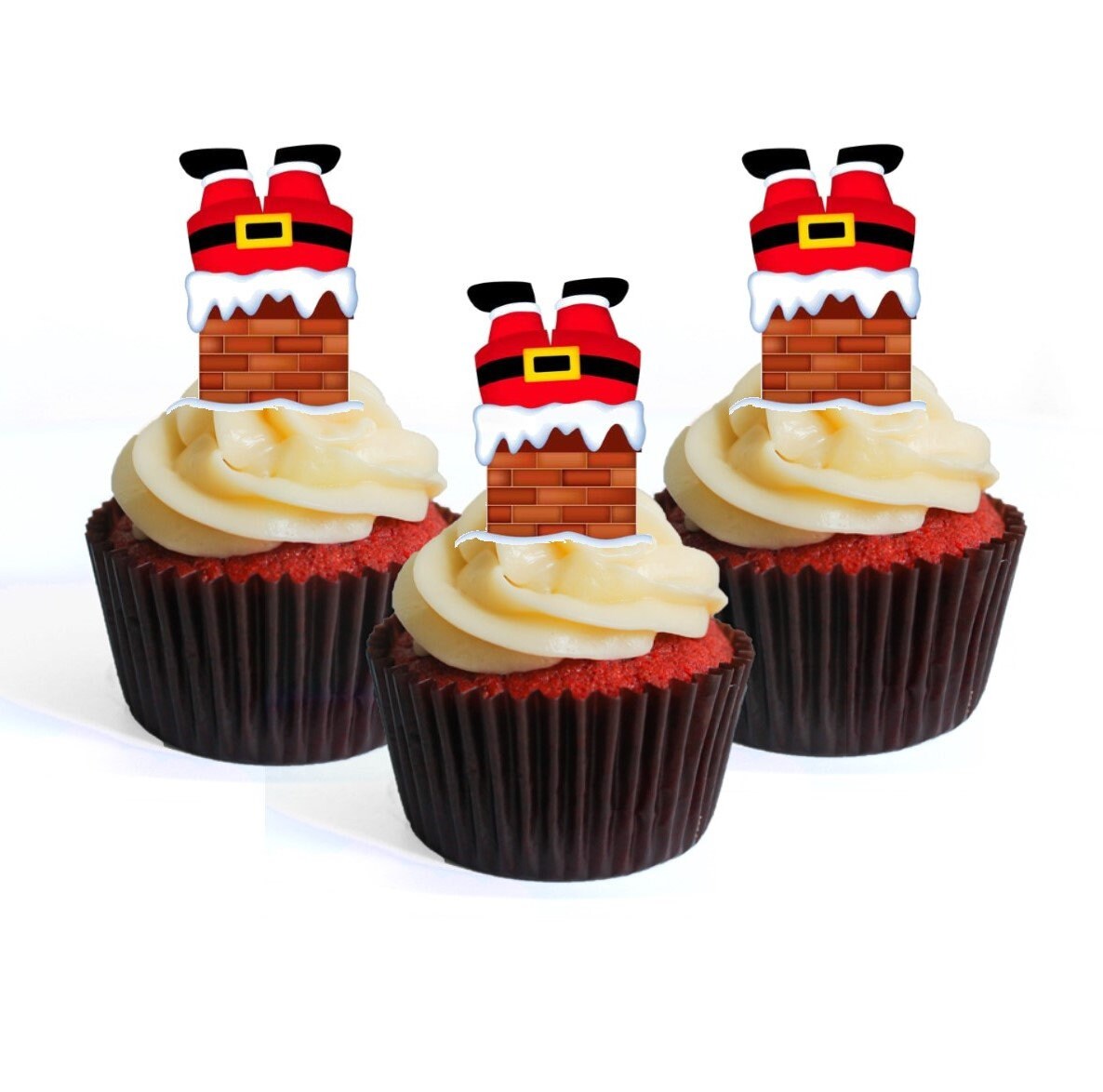 Santa Stuck In Chimney Edible Cupcake Toppers - Cian's Cupcake Toppers