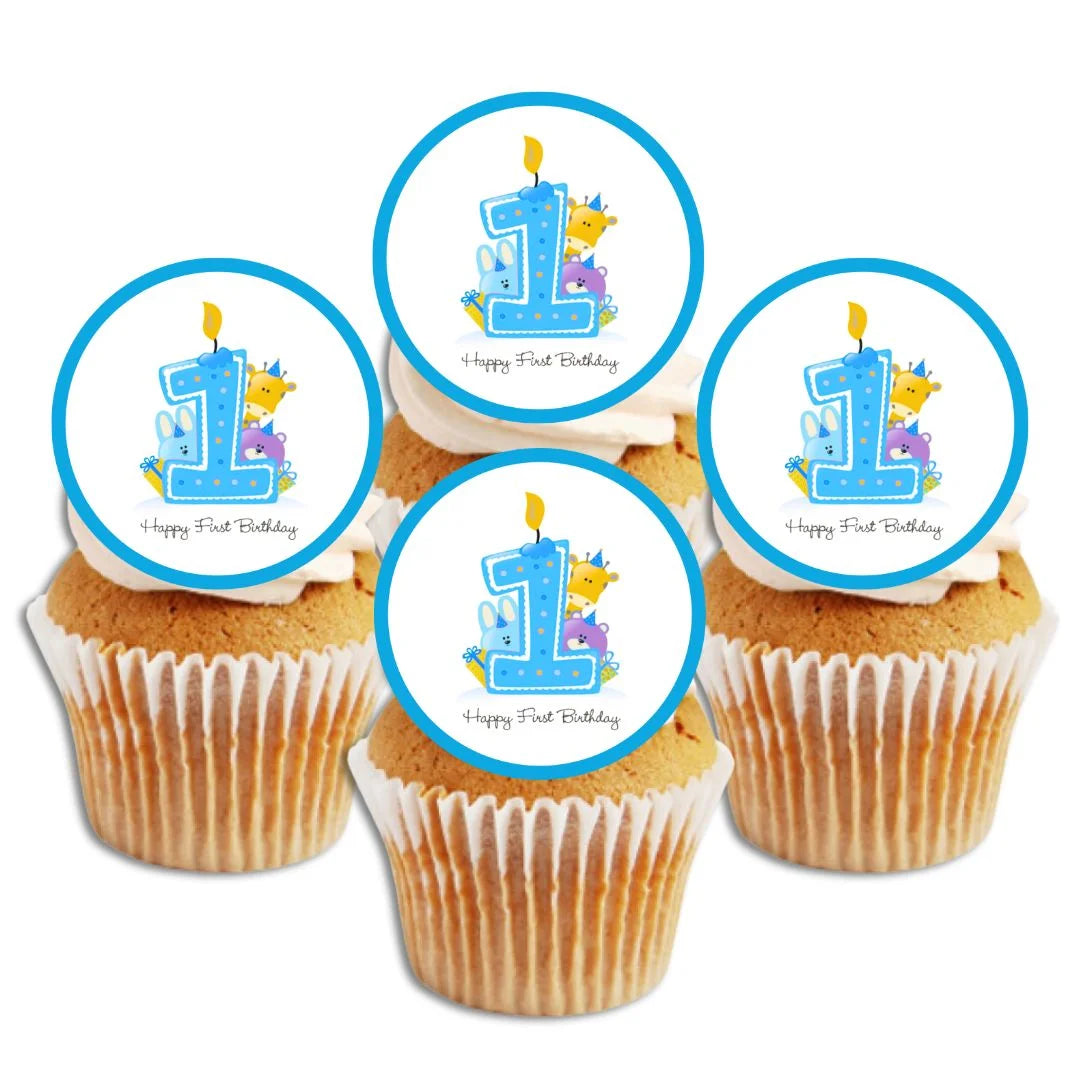 1st Birthday Edible Cupcake Toppers - Blue Cake Toppers – Cian's ...