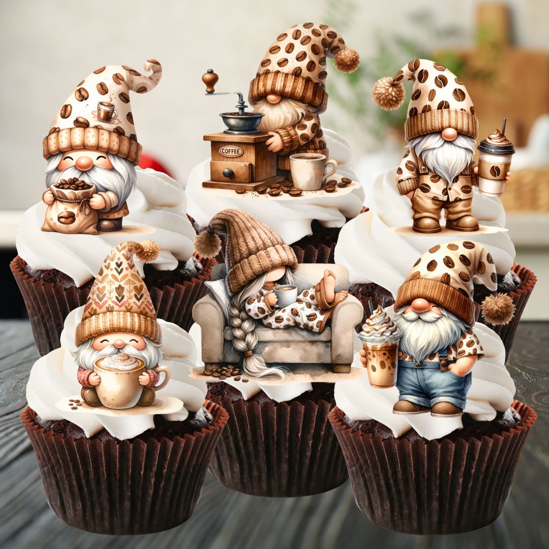 Coffee Gnomes Edible Cupcake Toppers - Cian's Cupcake Toppers