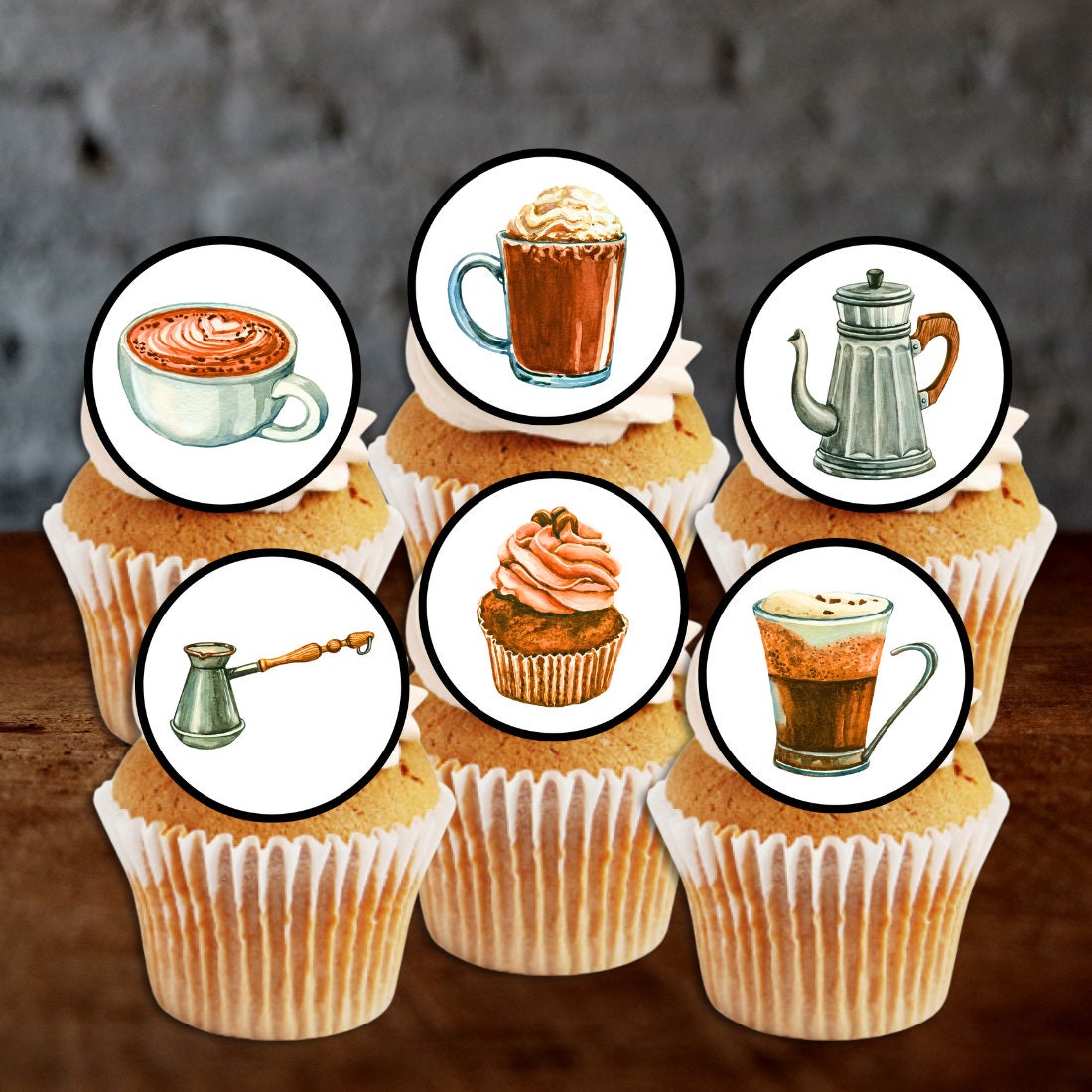 Coffee Shop Edible Cupcake Toppers - Cian's Cupcake Toppers