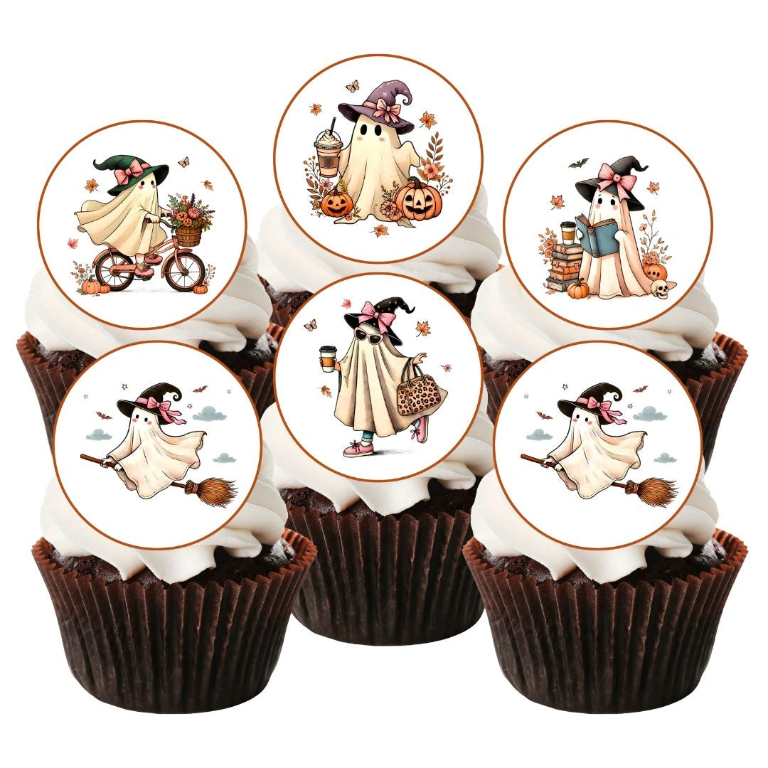 Pink Ghost Edible Cupcake Toppers - Cian's Cupcake Toppers